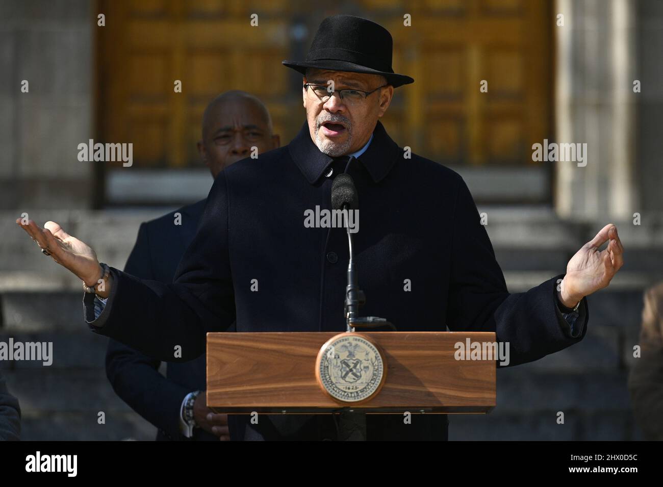 Department of Education Chancellor David C. Banks speaks at a press ...