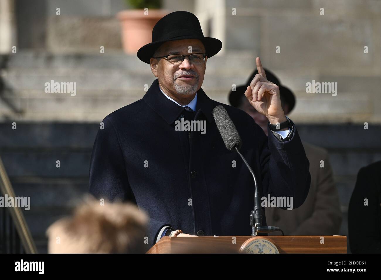 Department of Education Chancellor David C. Banks speaks at a press ...