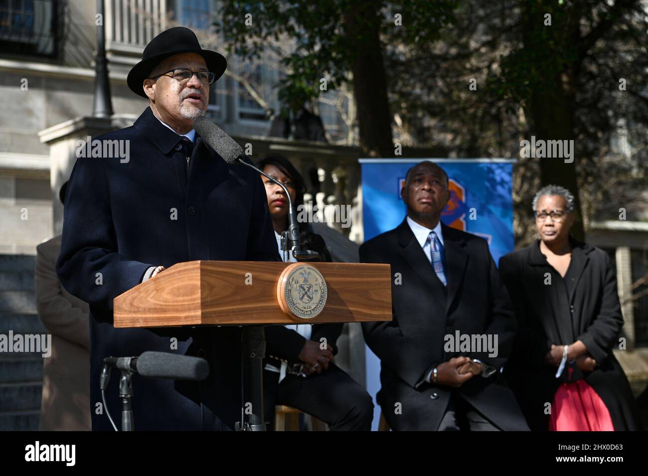 Department of Education Chancellor David C. Banks speaks at a press ...