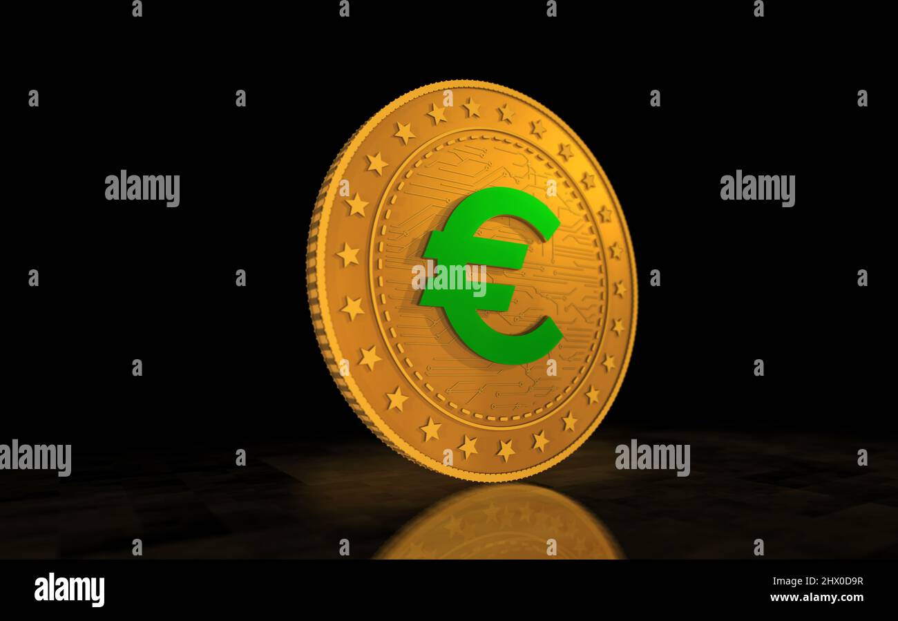 Euro EUR currency in EU symbol gold coin on green screen background ...