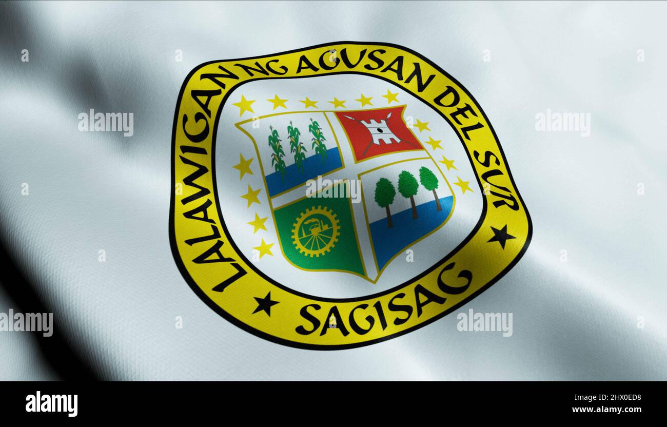 3D Illustration of a waving Philippines province flag of Agusan del Sur ...