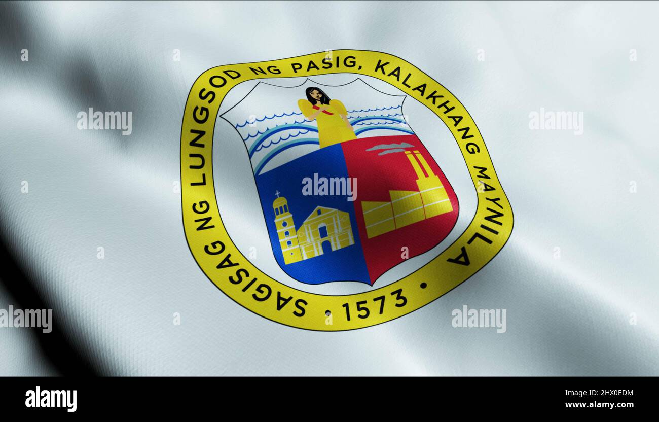 3D Illustration of a waving Philippines city flag of Pasig Stock Photo ...