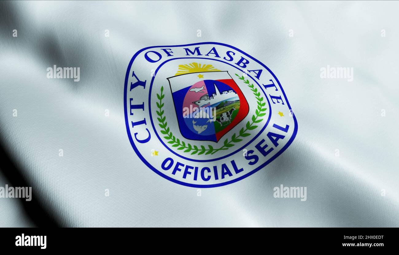 3D Illustration of a waving Philippines city flag of Masbate Stock ...