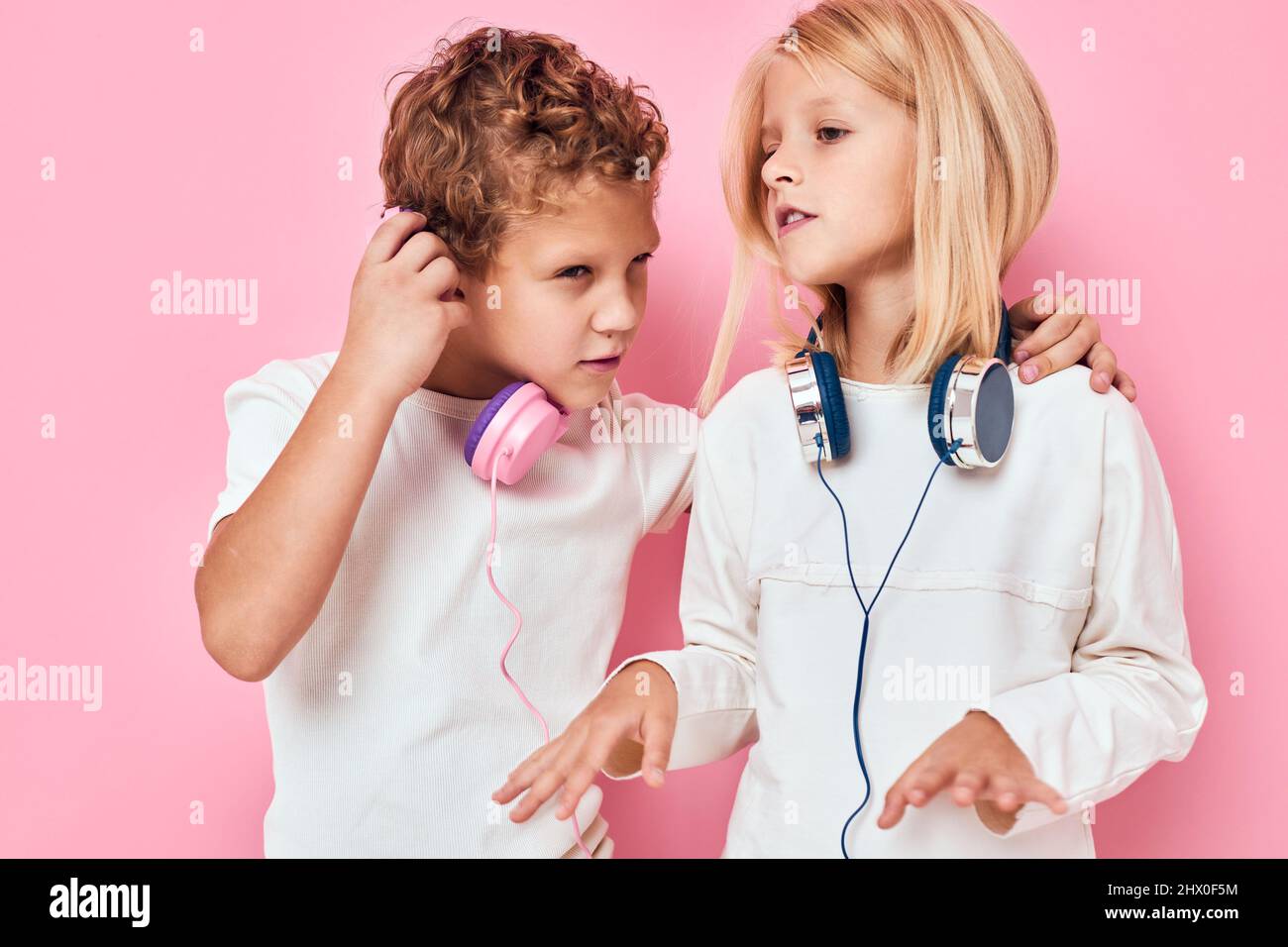 Funny children listening to music lifestyle childhood Stock Photo - Alamy