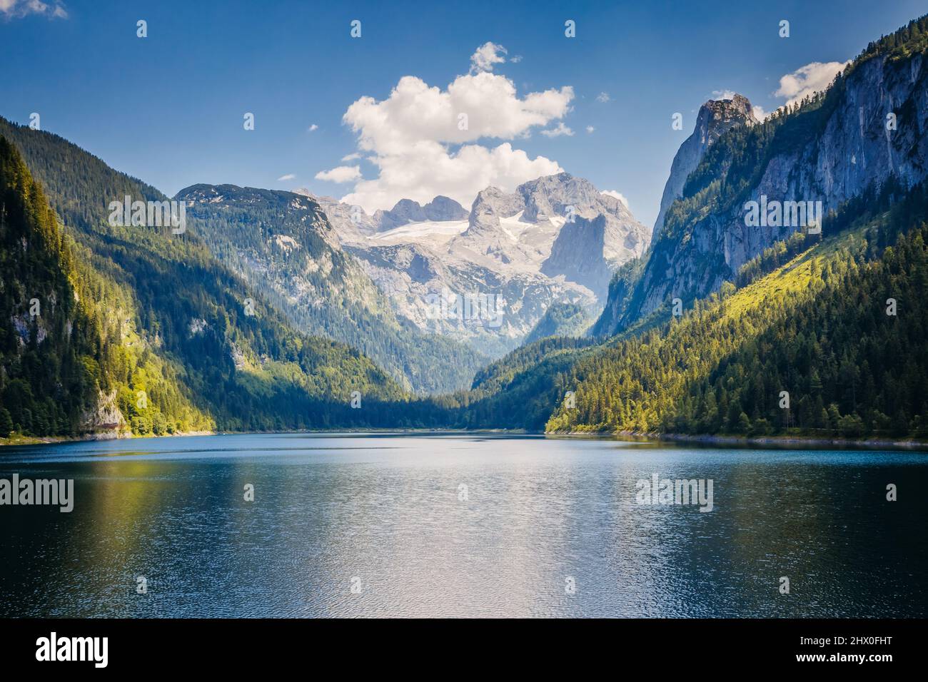 Great azure alpine lake Vorderer Gosausee. Picturesque and gorgeous ...