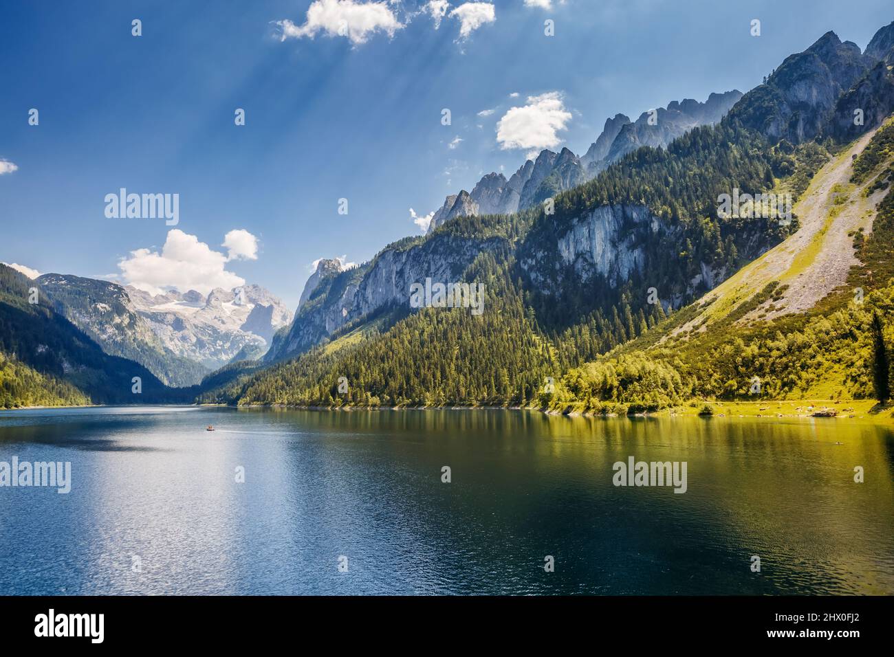 Great azure alpine lake Vorderer Gosausee. Picturesque and gorgeous ...
