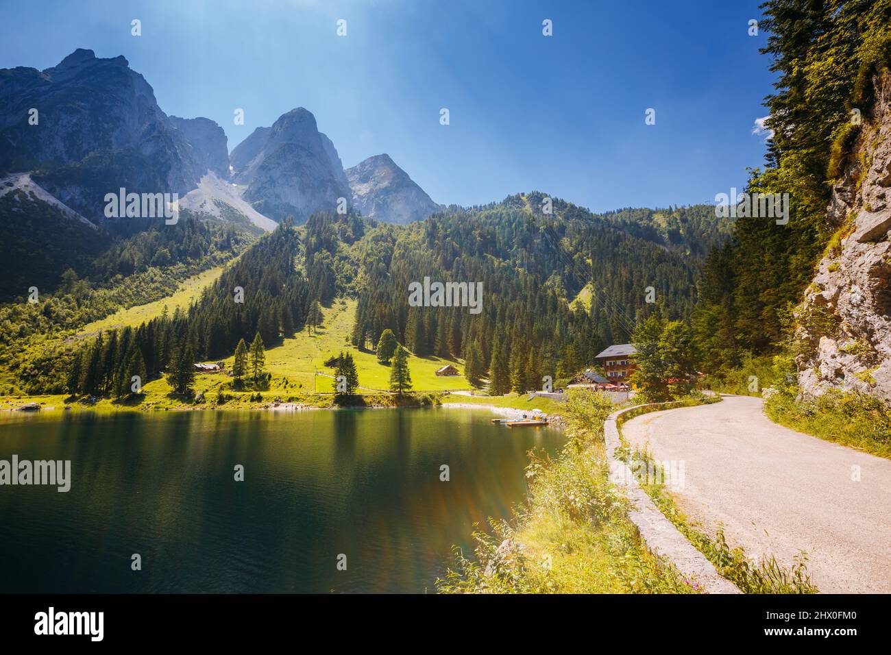 Great azure alpine lake Vorderer Gosausee. Picturesque and gorgeous ...