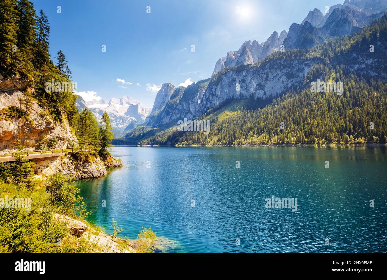 Great azure alpine lake Vorderer Gosausee. Picturesque and gorgeous ...