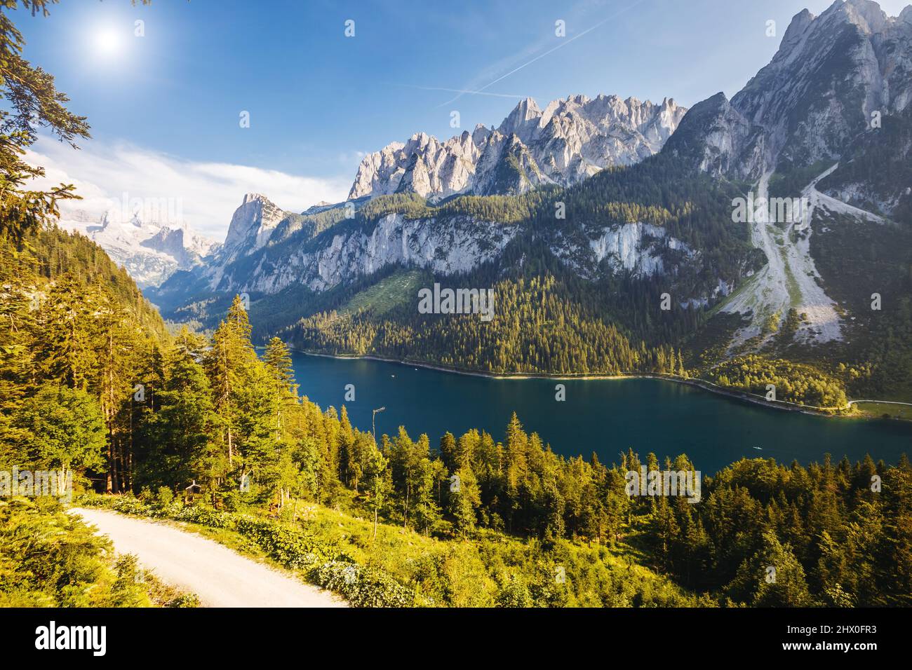 Great azure alpine lake Vorderer Gosausee. Picturesque and gorgeous ...
