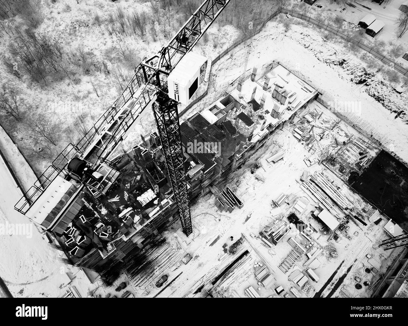 Construction Crane from Above. tower crane on the construction site ...