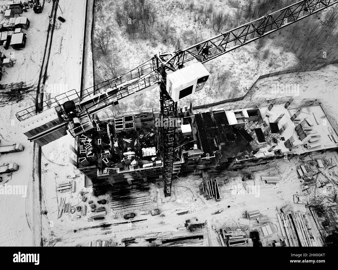 Construction Crane from Above. tower crane on the construction site ...