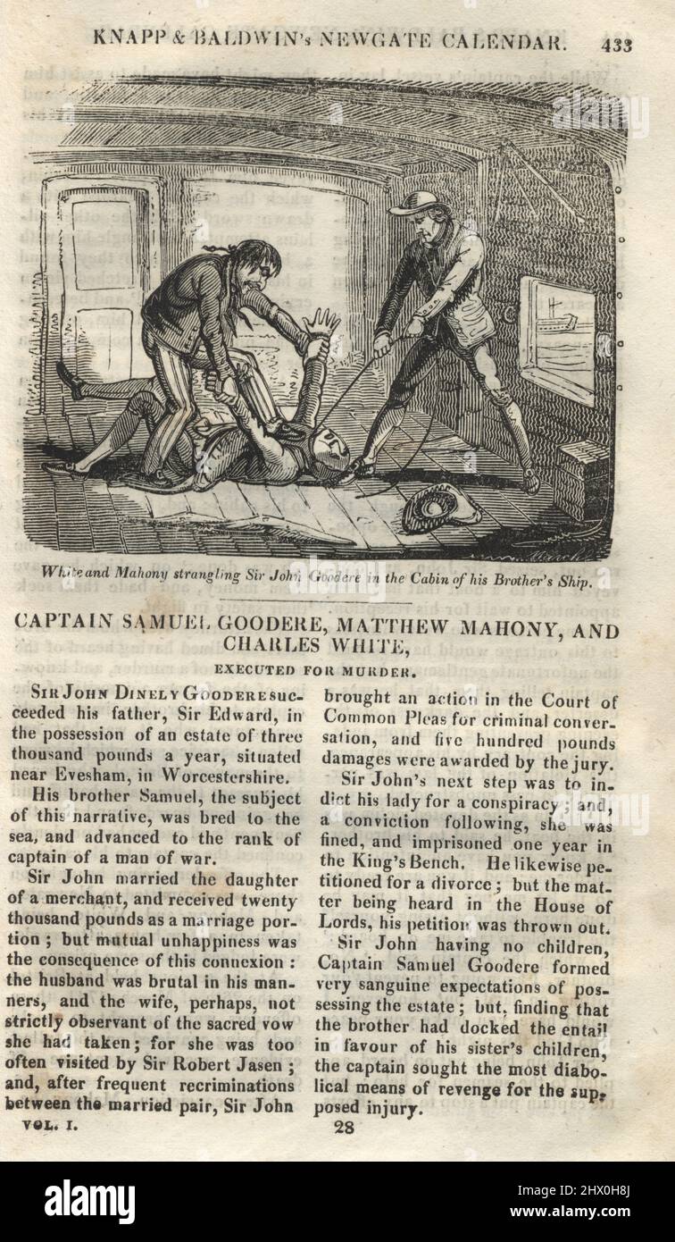 Page from the Newgate Calendar, White and Mahony strangling Sir John ...