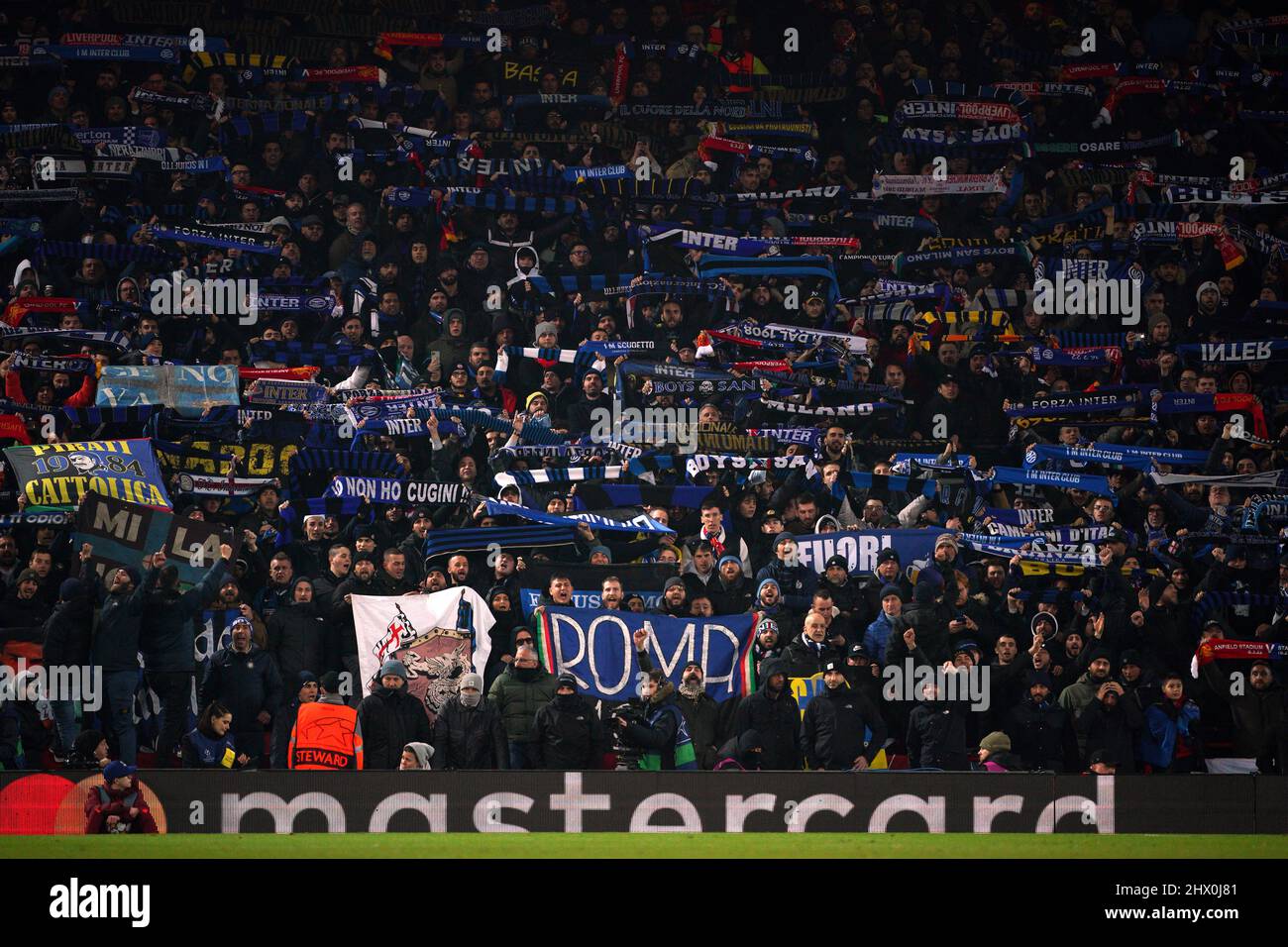 Inter Milan fans in the stands during the UEFA Champions League round ...
