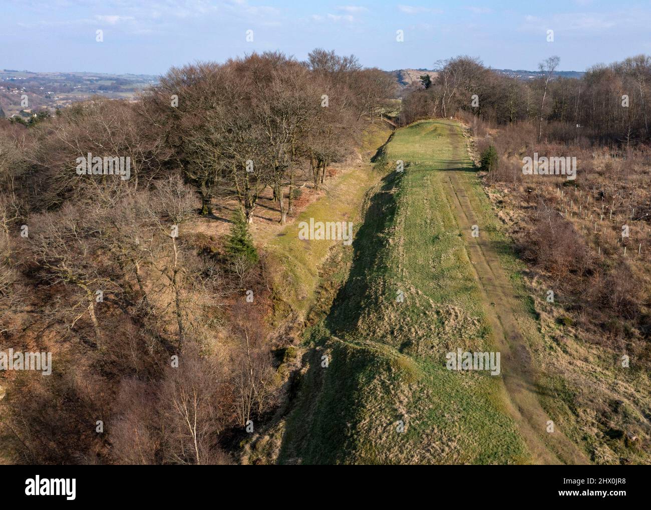 Aerial view looking east of the Antonine Wall from Bar Hill Roman fort ...