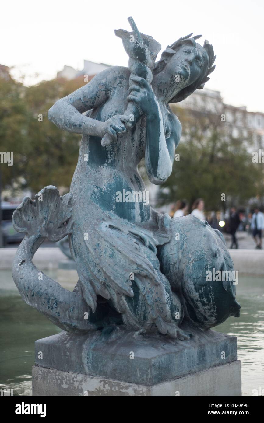 Mermaid Statue at Rossio Square in Lisbon, Portugal Stock Photo - Alamy