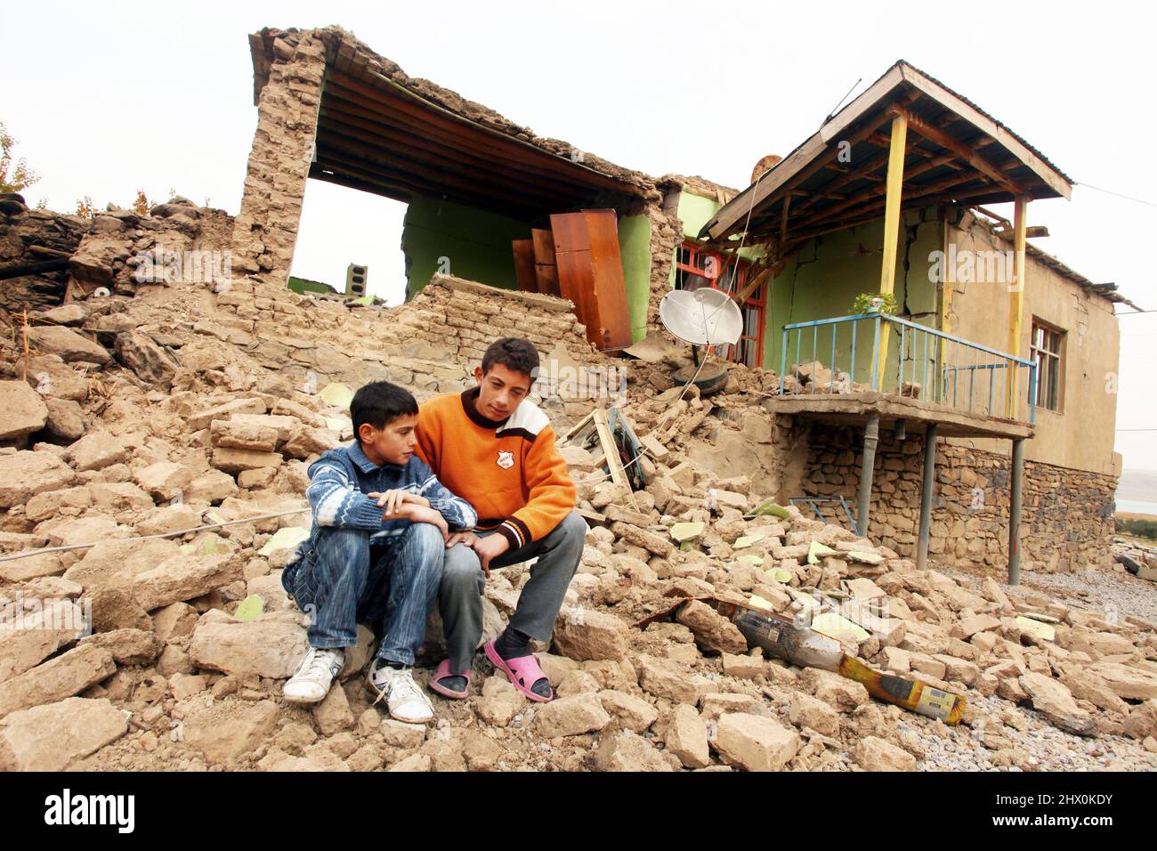 VAN, TURKEY - OCTOBER 25: Earthquake victims children in front of the ...