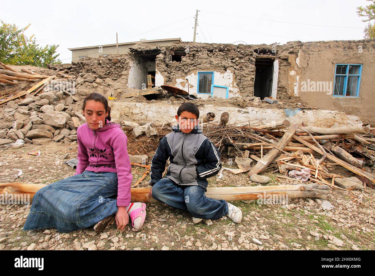 VAN, TURKEY - OCTOBER 25: Earthquake victims children in front of the ...