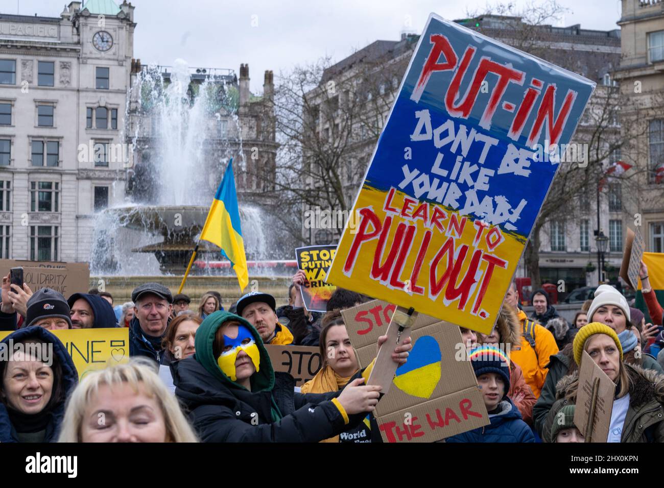 Protesters have once again gathered in Trafalgar Square with placards ...