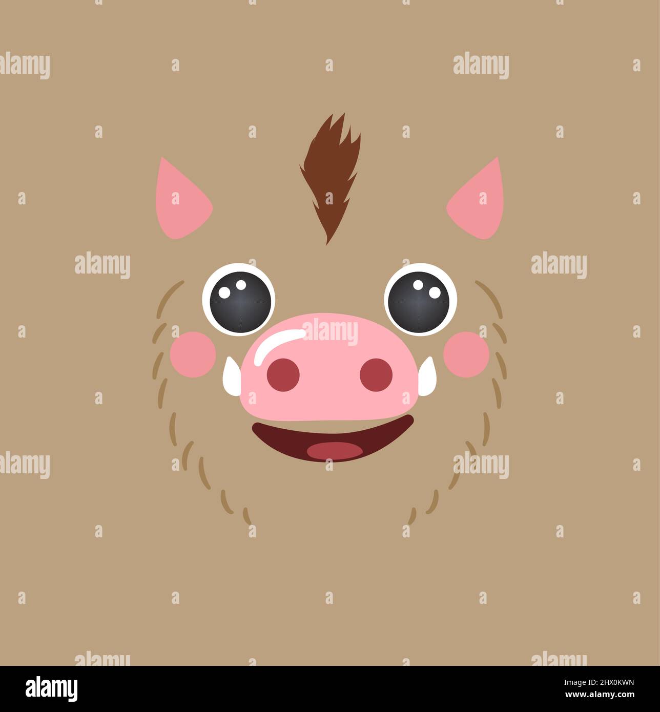 Cute boar portrait square smile head cartoon round shape animal pig ...