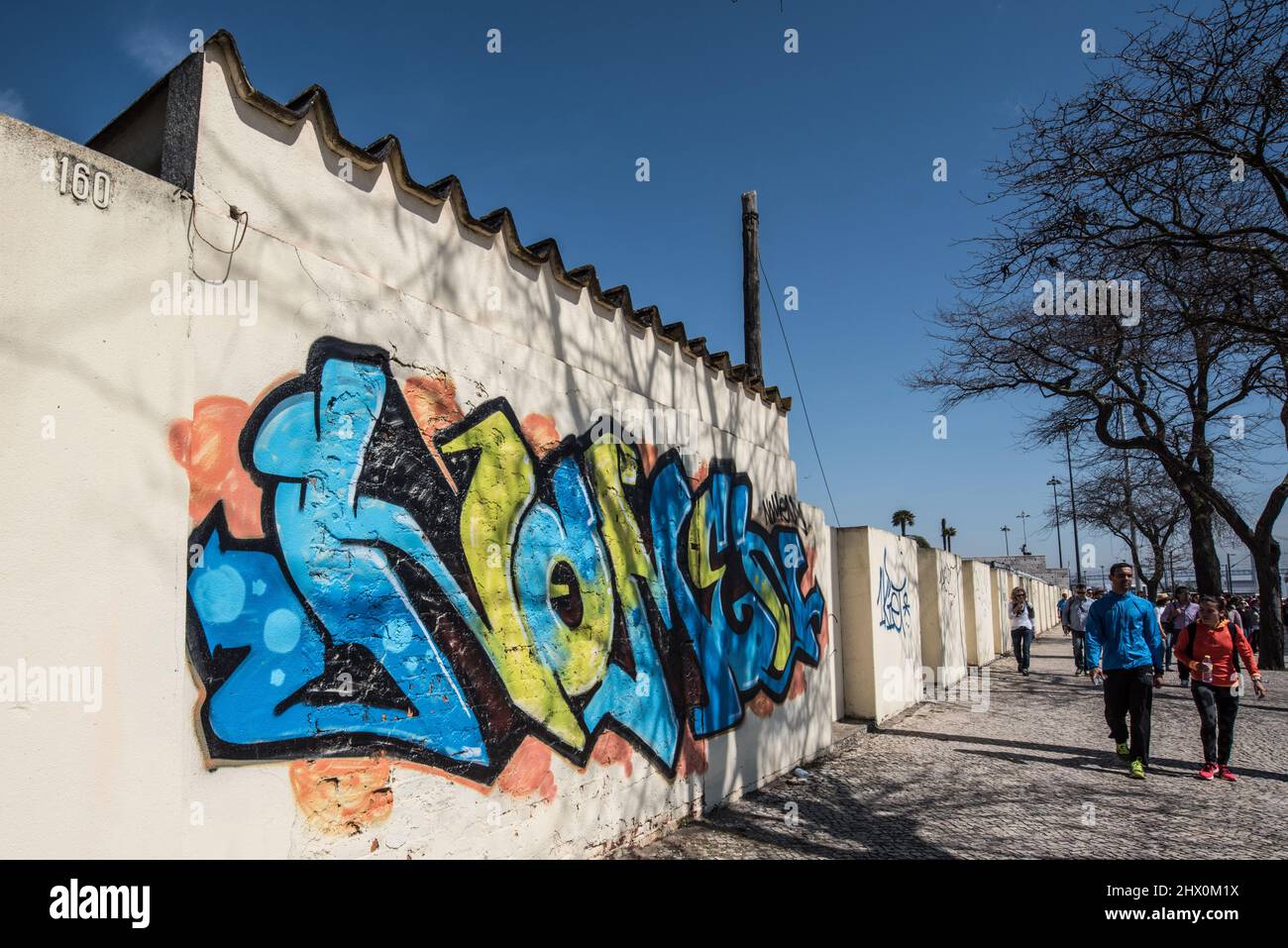 Bright blue graffiti on a wall, Lisbon Stock Photo - Alamy
