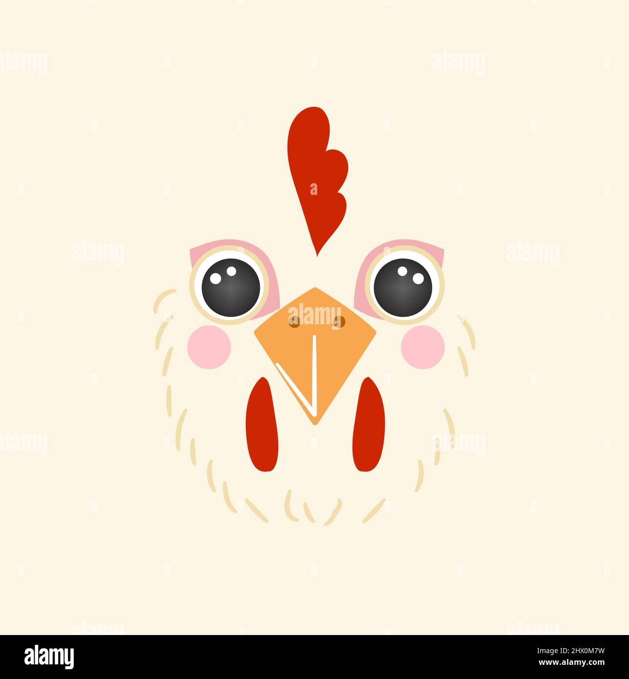Cute hen portrait square smile head cartoon round shape animal face ...