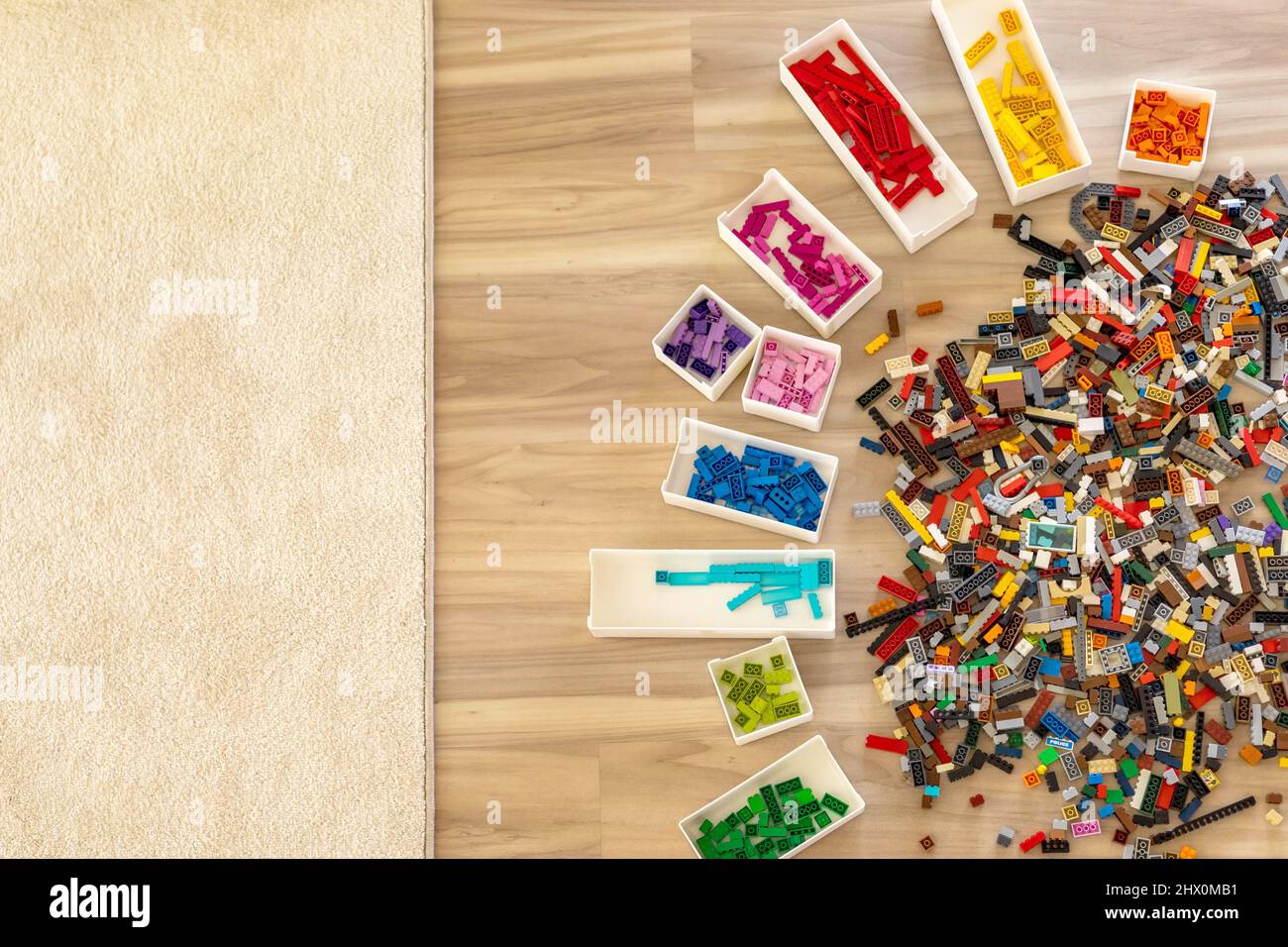 Khabarovsk, Russia, February 25, 2022. Multicolored plastic Lego ...