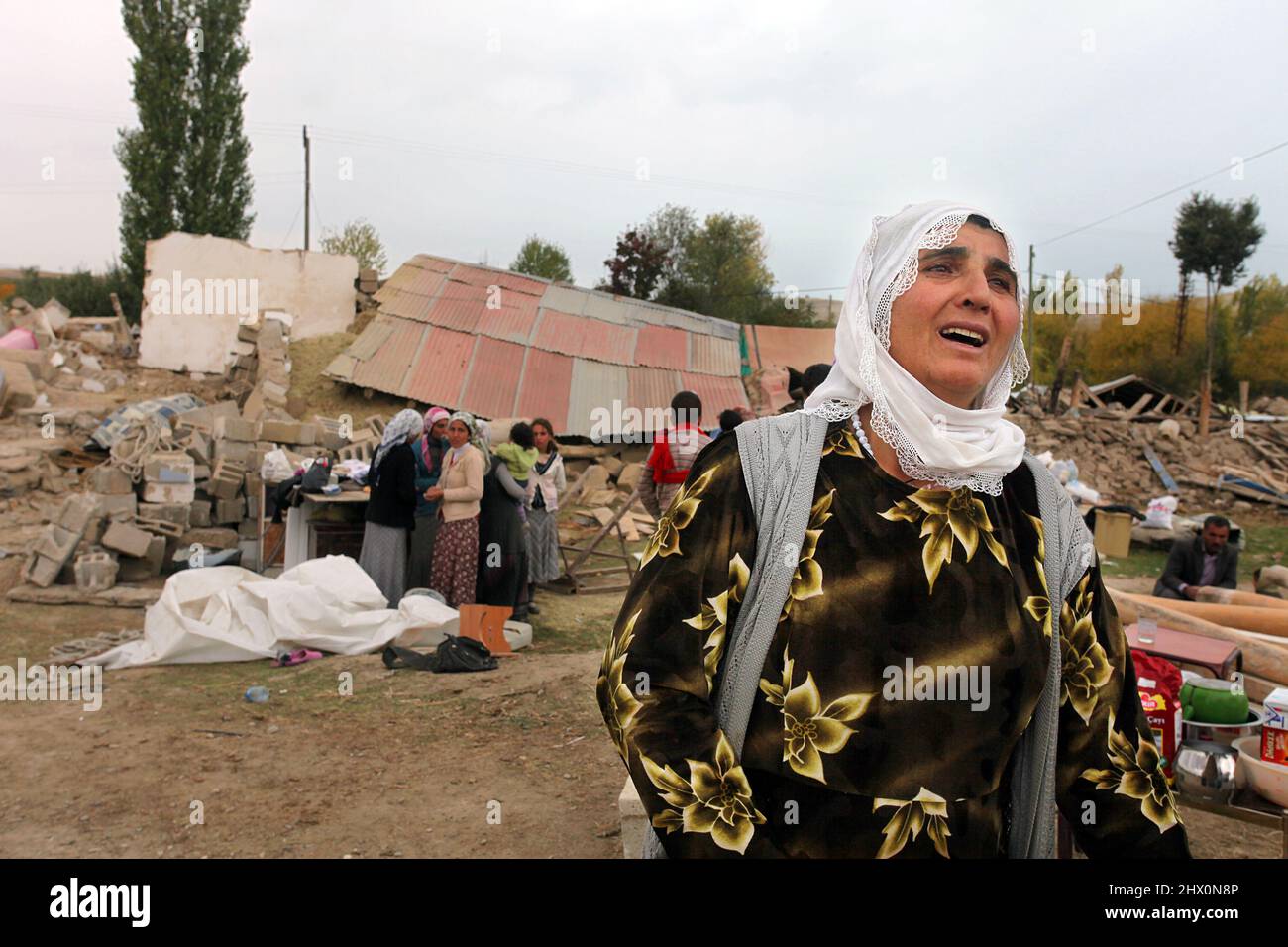 VAN-ERCIS, TURKEY - OCTOBER 25: Earthquake victims women crying at ...