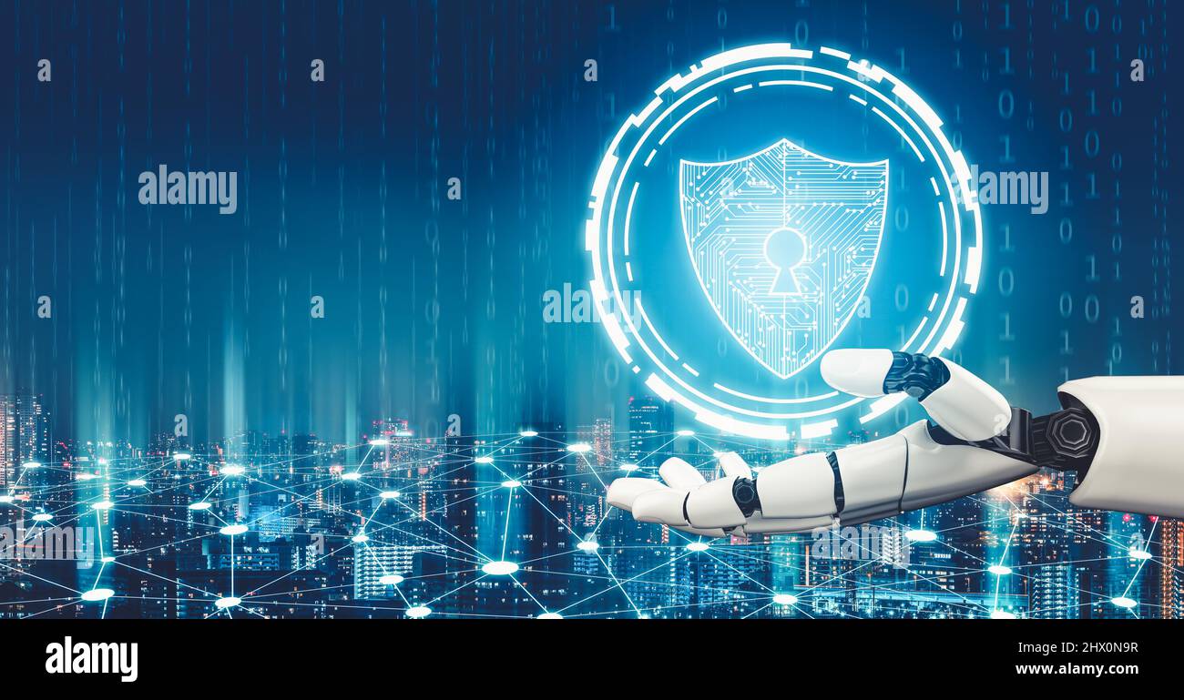 3D rendering futuristic droid robot technology development, artificial ...