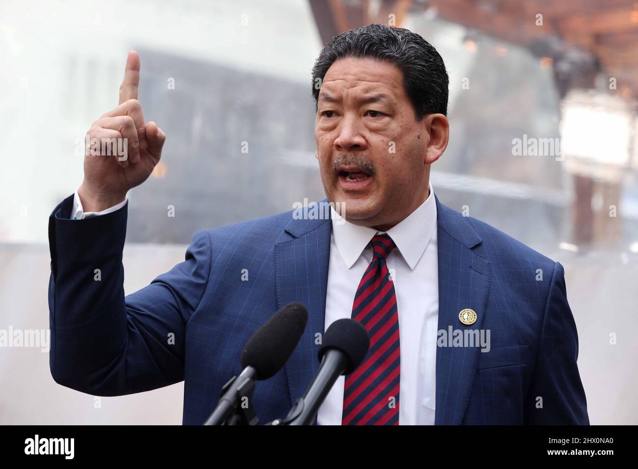 Seattle, WA, USA. 8th Mar, 2022. Seattle Mayor Bruce Harrell talks ...