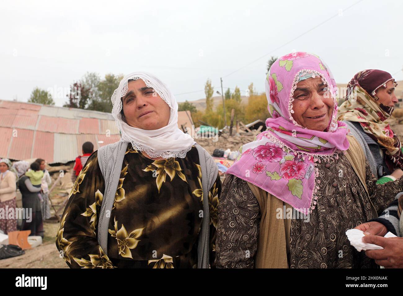 VAN-ERCIS, TURKEY - OCTOBER 25: Earthquake victims women crying at ...