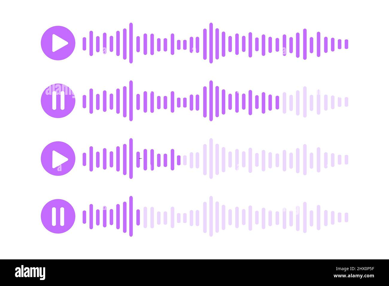 Voice message icons. Audio chat with playing and paused speech sound ...