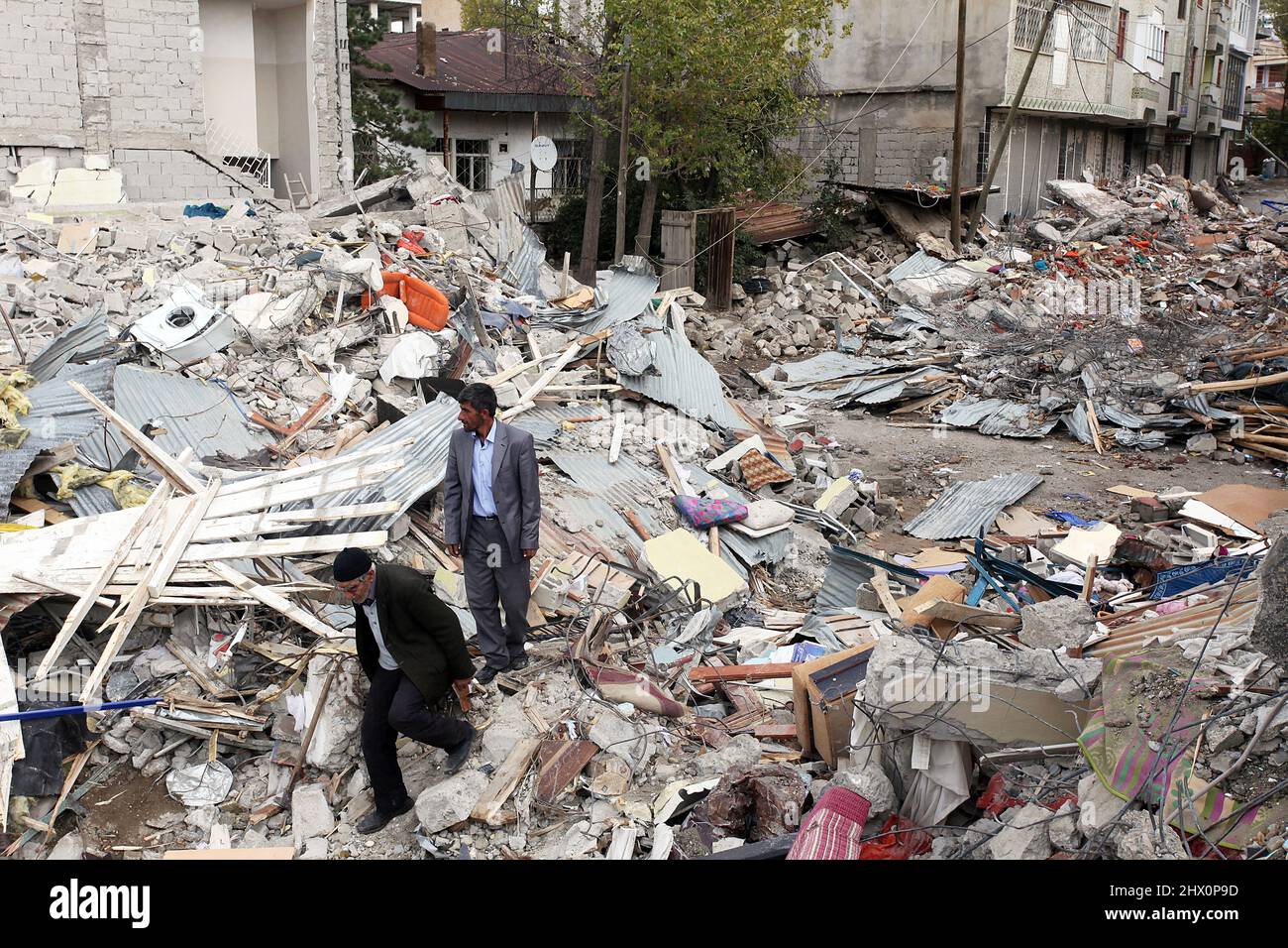 VAN, TURKEY - OCTOBER 25: Buildings destroyed after the earthquake of ...