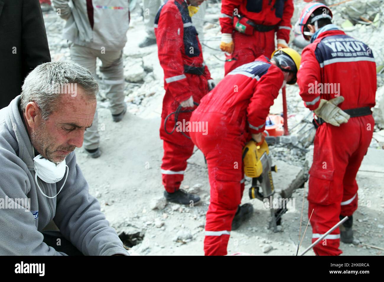 VAN, TURKEY - OCTOBER 25: Earthquake victim Turkish man in front of his ...