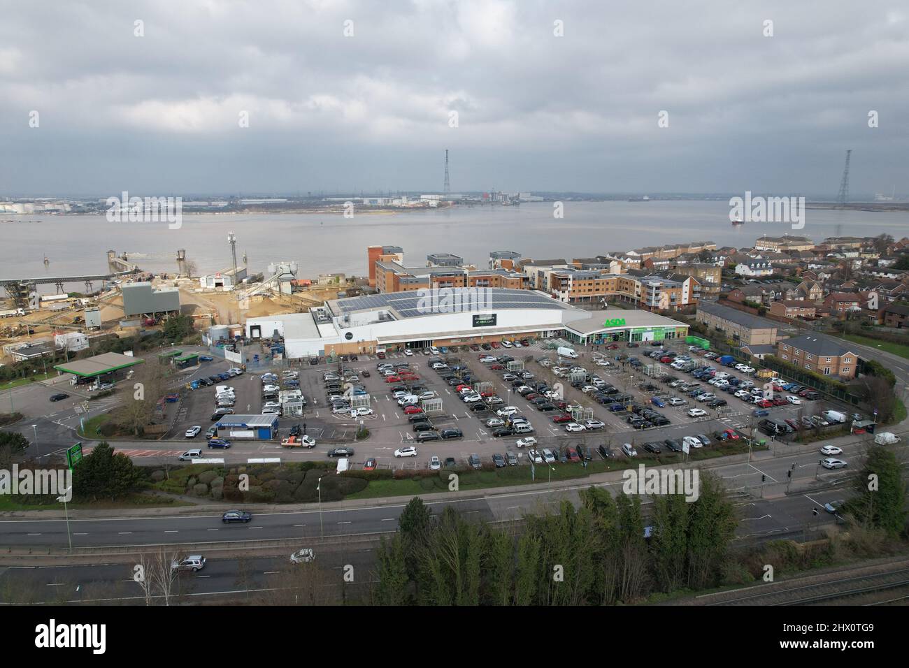 Asda supermarket Greenhithe Kent drone view UK Stock Photo - Alamy