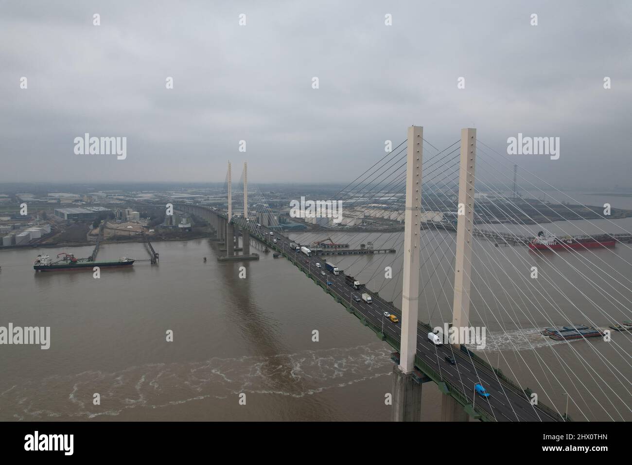 Dartford-Thurrock River Crossing, Queen Elizabeth II Bridge UK drone ...