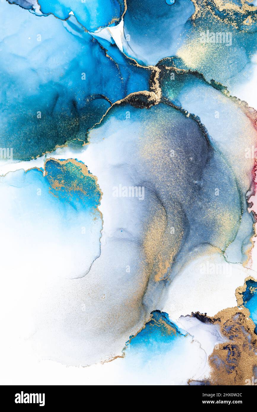 Luxury blue abstract background of marble liquid ink art painting on ...