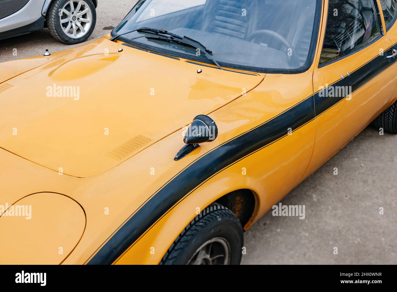 Strasbourg, France - Mar 21, 2015: Above view of vintage yellow Opel ...