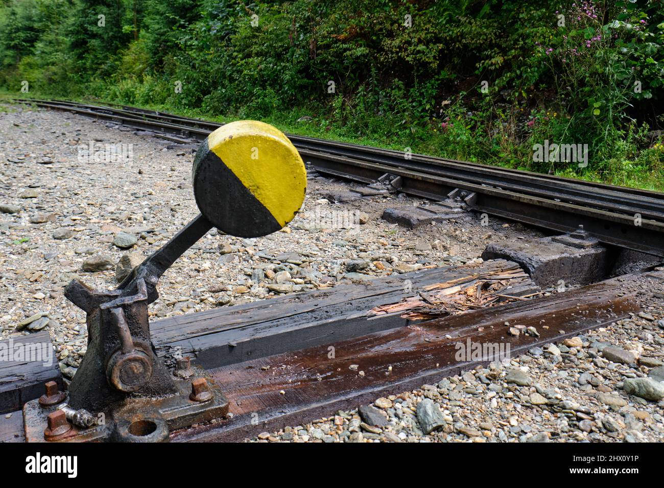Manual track changing lever on railway in Romania Stock Photo - Alamy