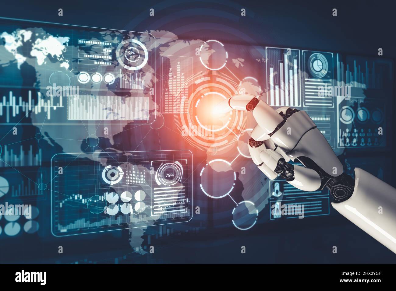 3D rendering futuristic droid robot technology development, artificial ...