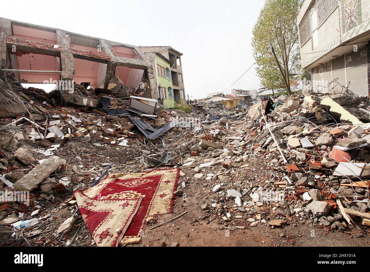 Destroyed city street after Earthquake in Van, Turkey. It is 604 killed ...