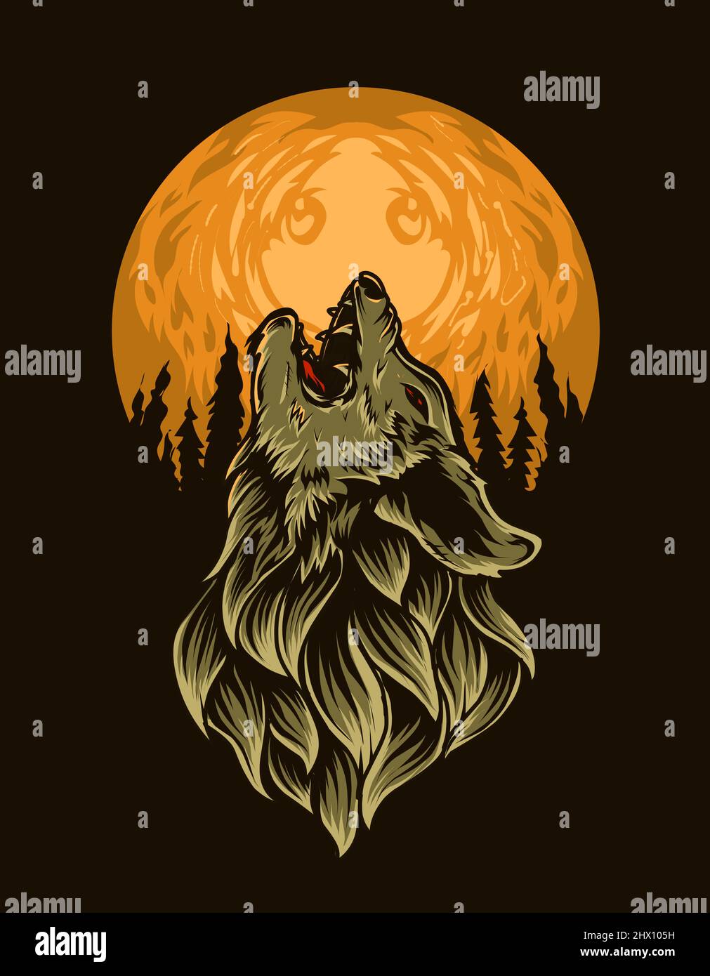 illustration vector roaring wolf in the moon Stock Vector Image & Art ...