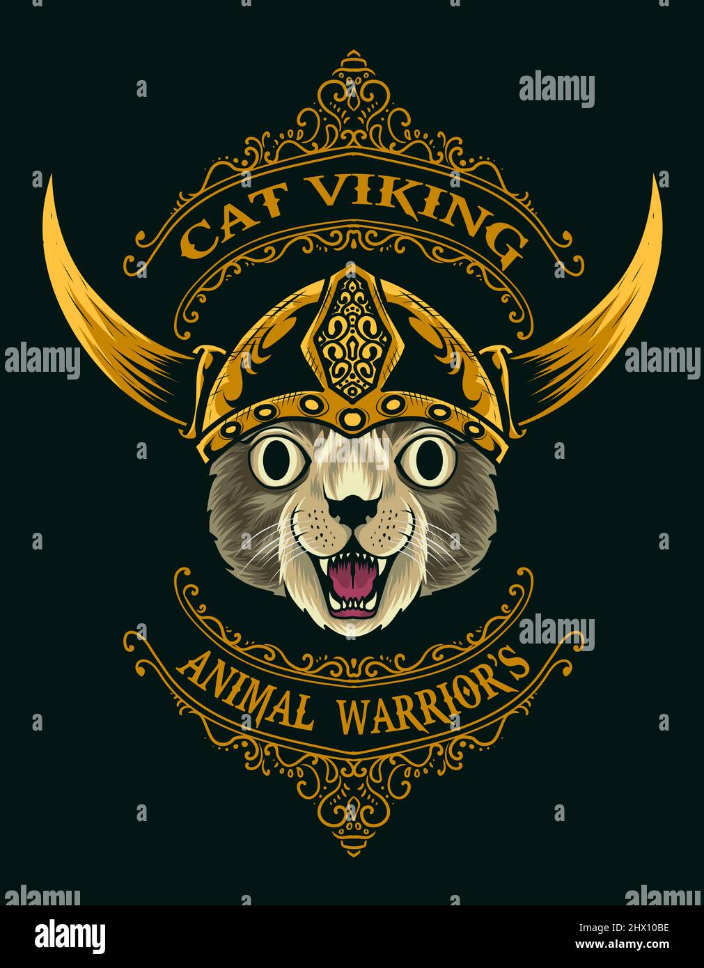 illustration vector viking cat head with pattern ornament Stock Vector ...