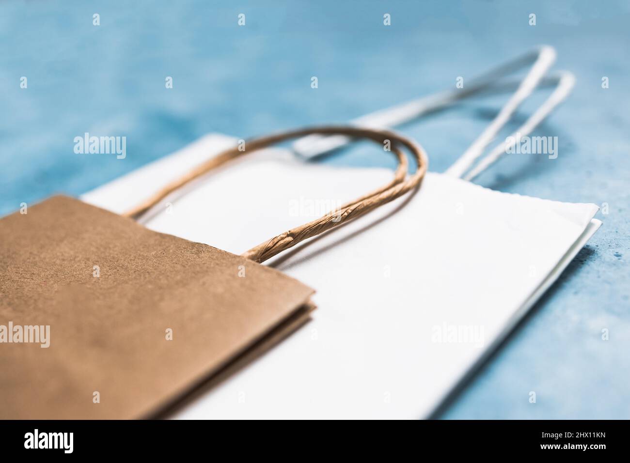 paper shopping bags in different sizes and colours, concept of branding ...