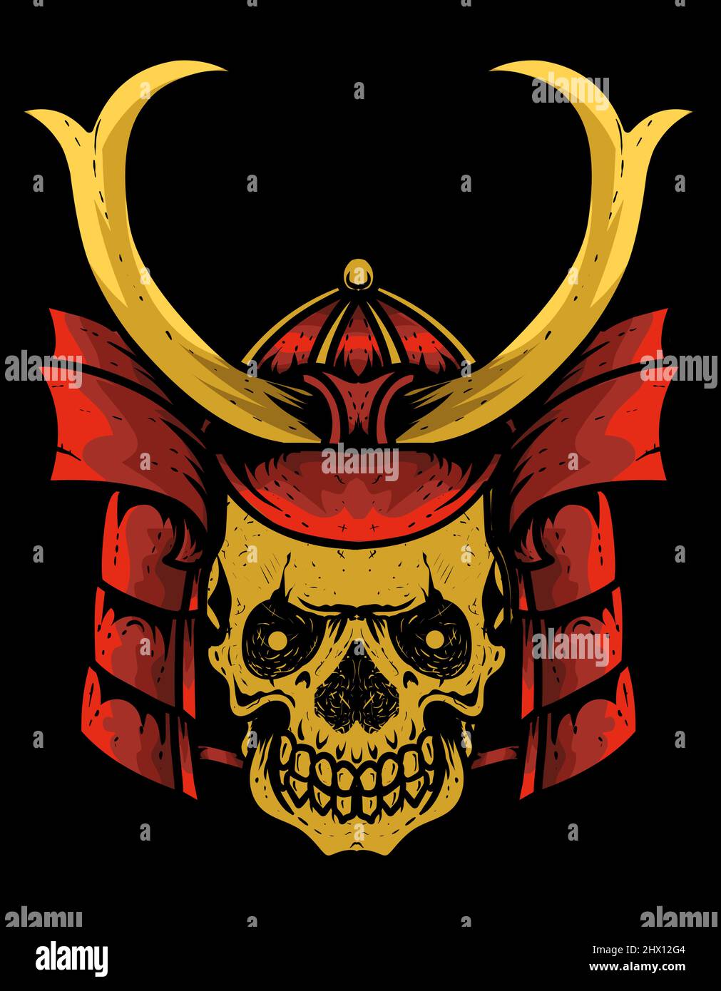 illustration samurai skull head on black background Stock Vector Image ...