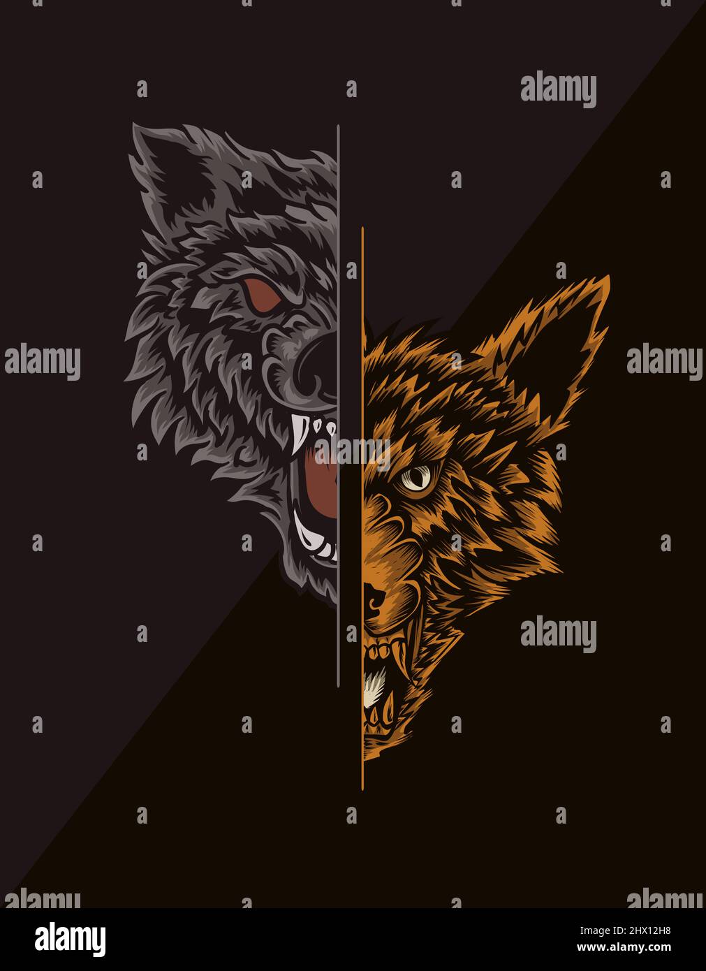illustration angry wolf head two style Stock Vector Image & Art - Alamy