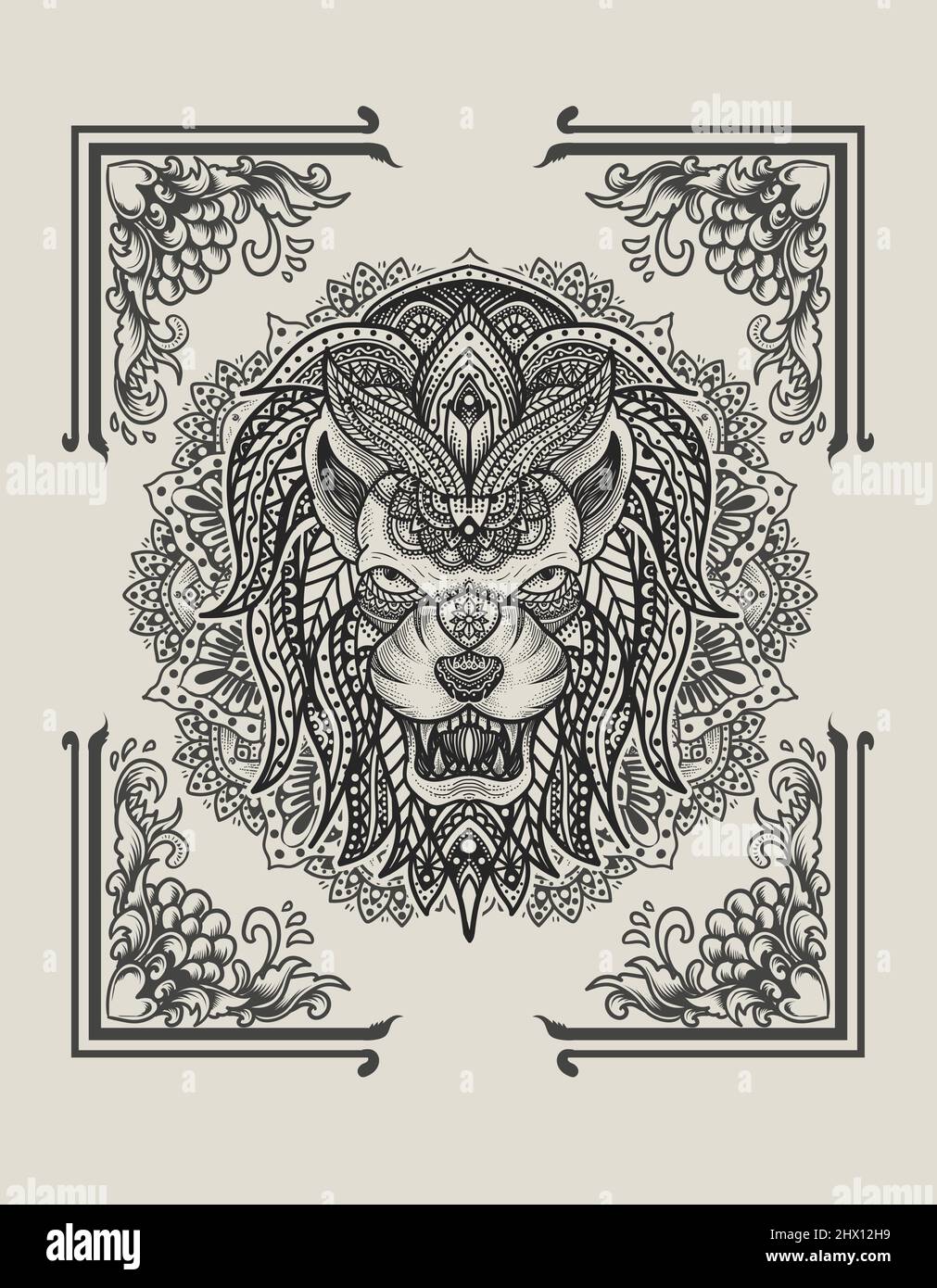 illustration lion vintage mandala ornament Stock Vector Image & Art - Alamy
