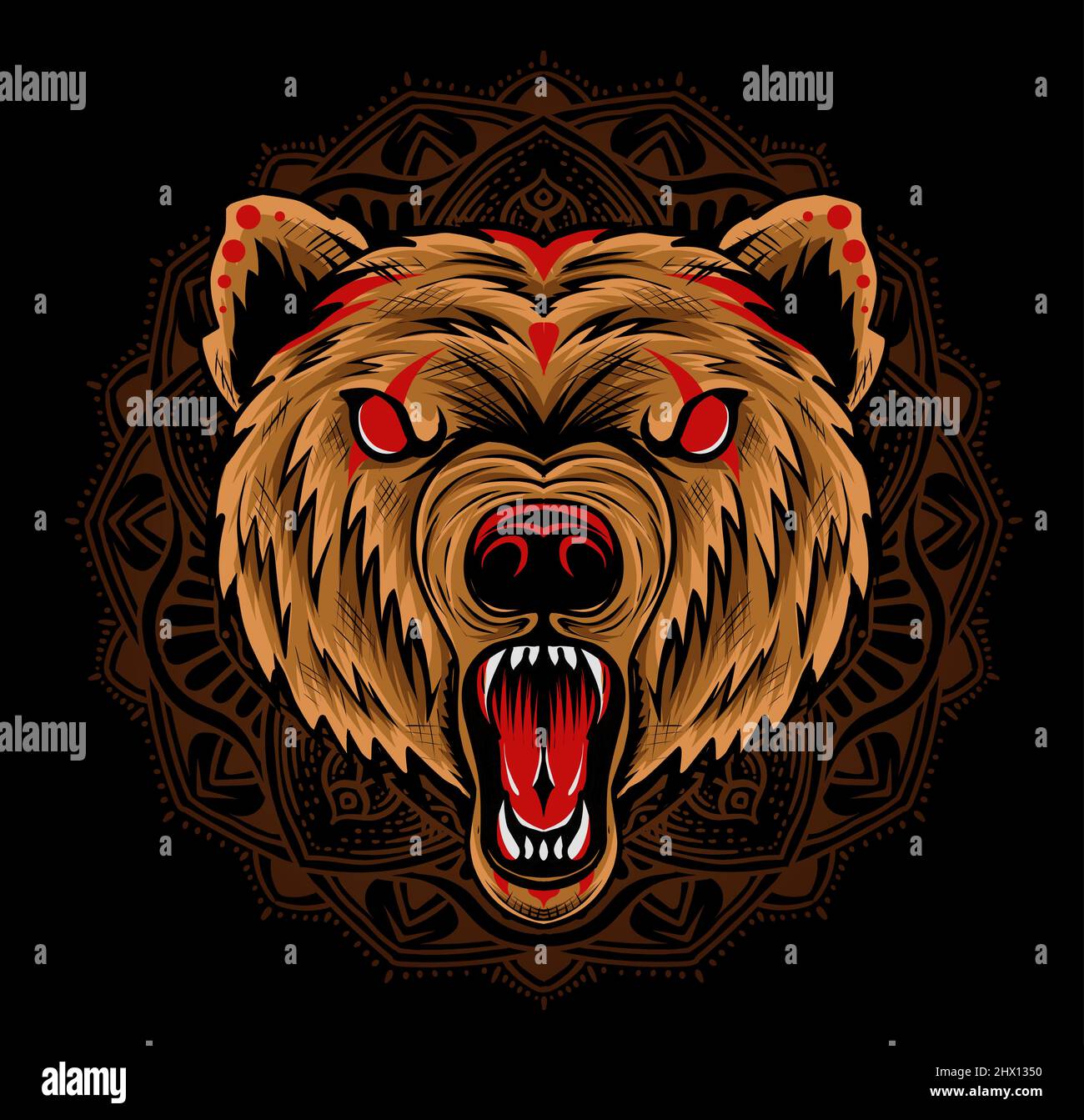 illustration angry bear head with mandala ornament Stock Vector Image ...