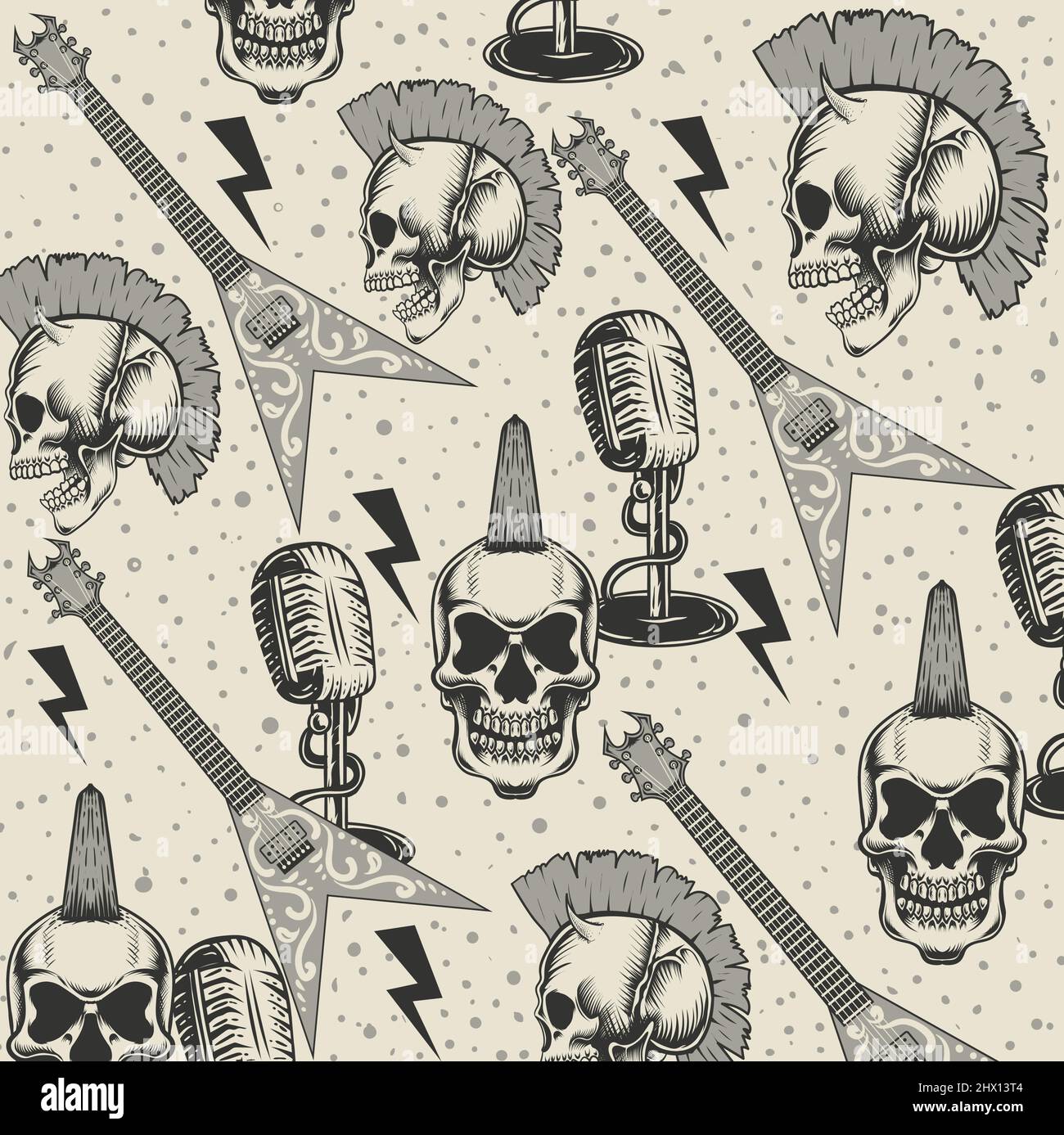 Vintage seamless background with punk rock pattern Stock Vector Image ...