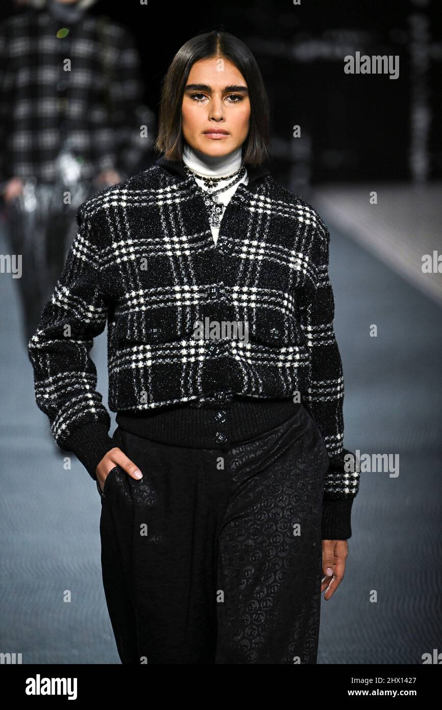 Paris, France, March 8, 2022, A model walks on the runway at the Chanel fashion show during Fall ...