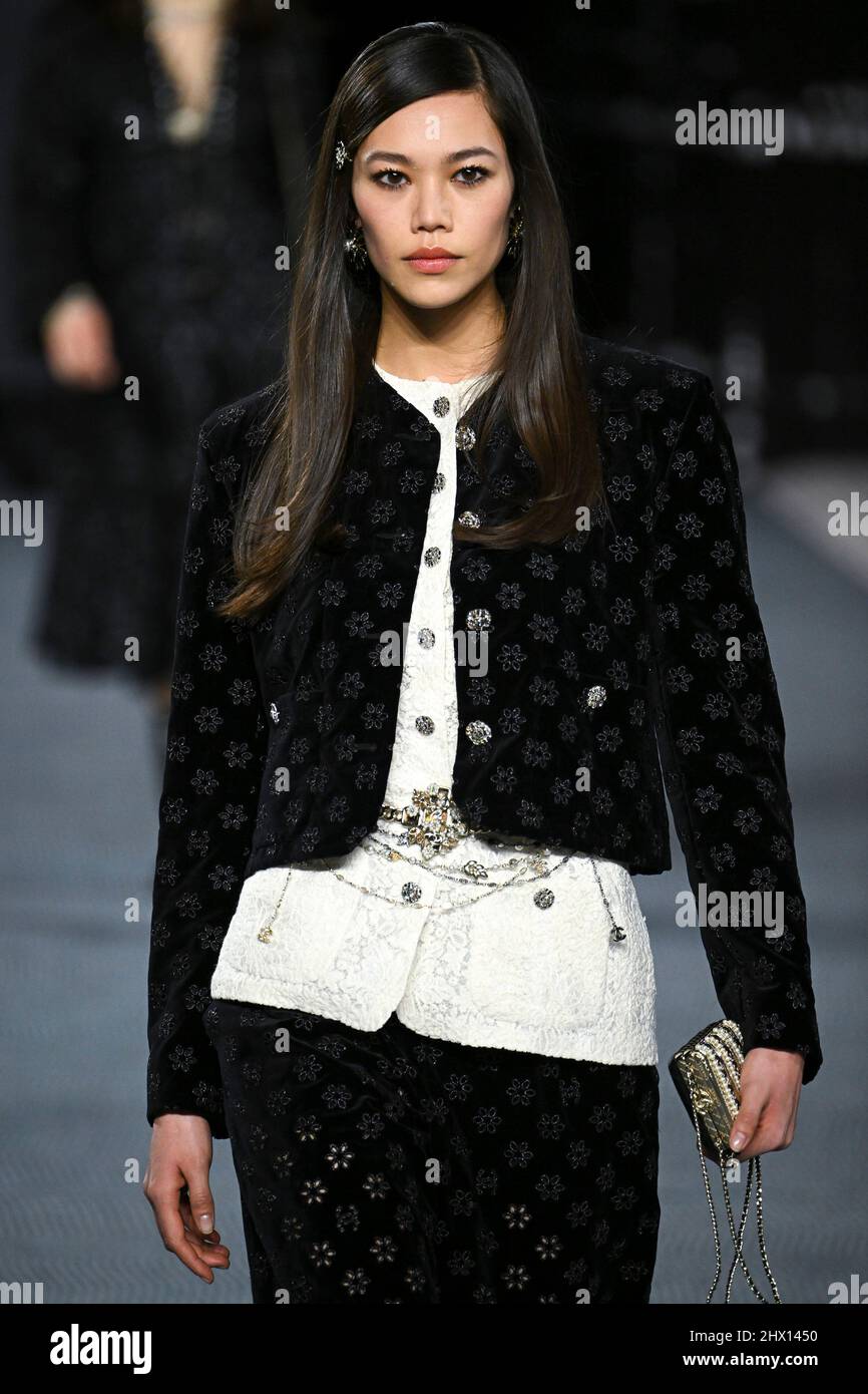 Paris, France, March 8, 2022, Model Jade Nguyen walks on the runway at ...